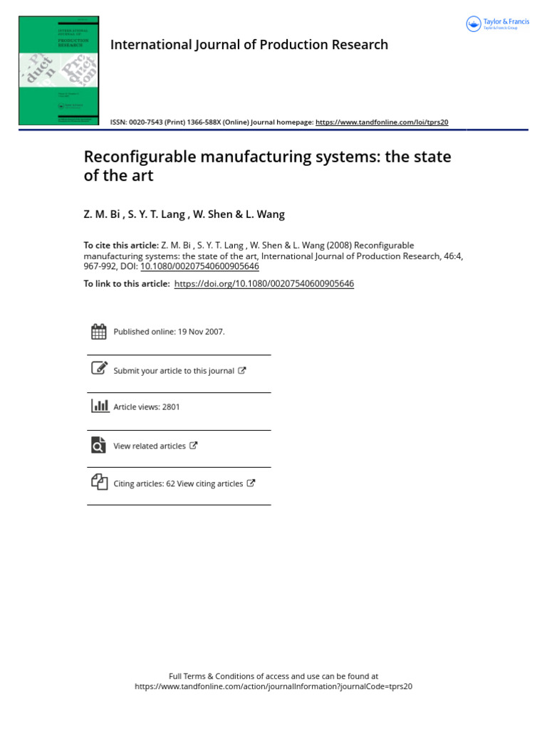 Reconfigurable Manufacturing Systems The State of The Art | PDF ... Reconfigurable Manufacturing Systems The State of The Art | PDF ...