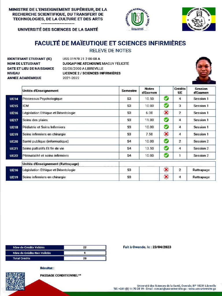 Relevé de notes en sciences infirmières | PDF | Médecine | Sciences de ...