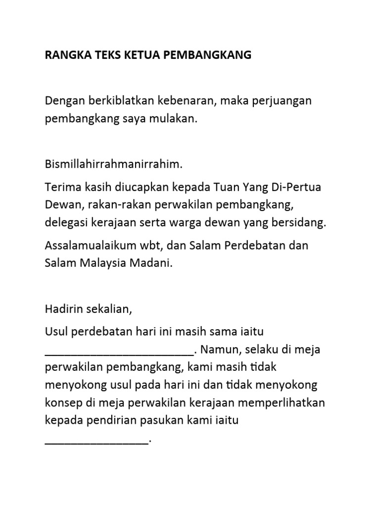 Rangka Teks Ketua Pembangkang | PDF