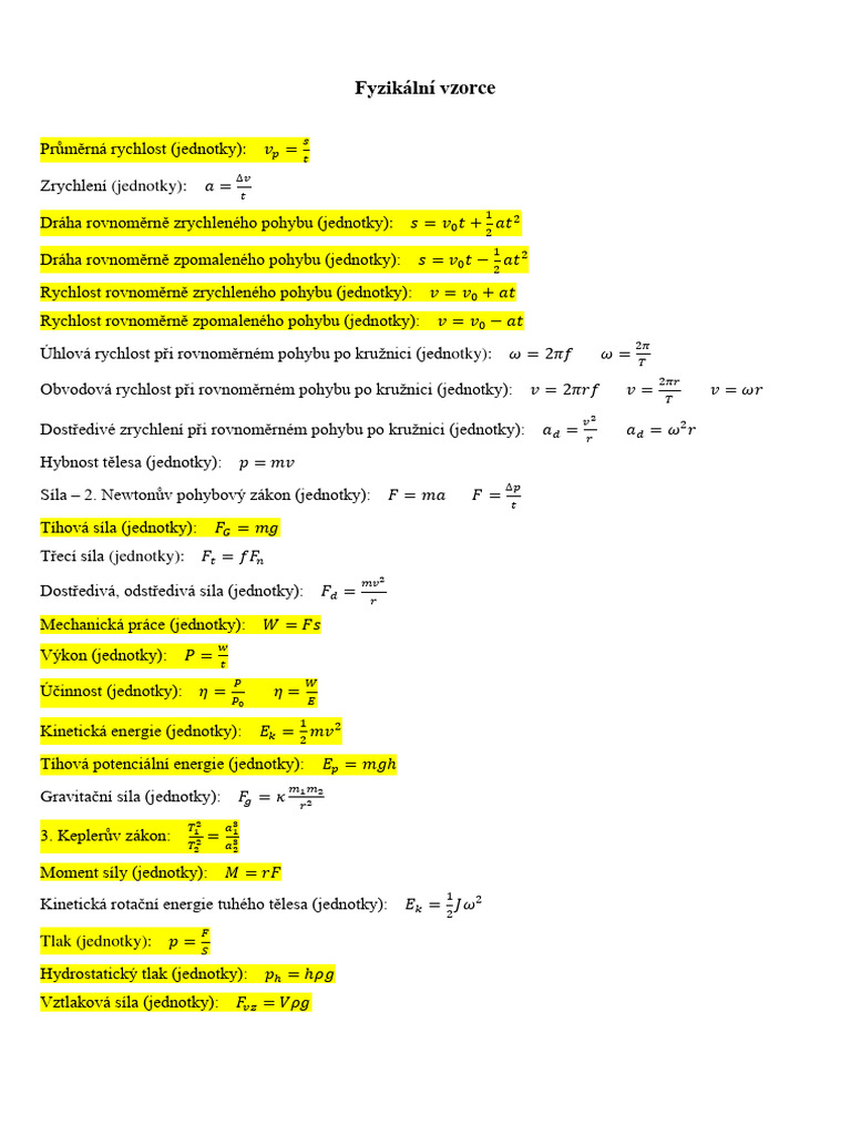 Fyzikální Vzorce | PDF