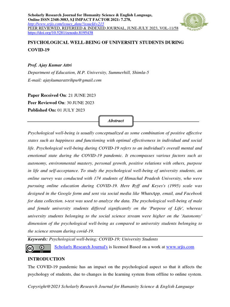 Prof. Ajay Kumar Attri | PDF | Well Being | Psychology