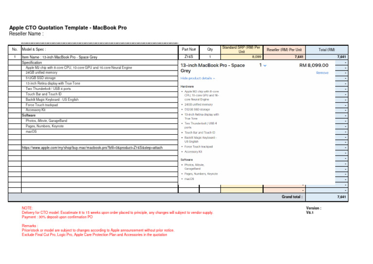 MacBook Pro CTO Quotation Template | PDF | Computer Hardware | Apple Inc.