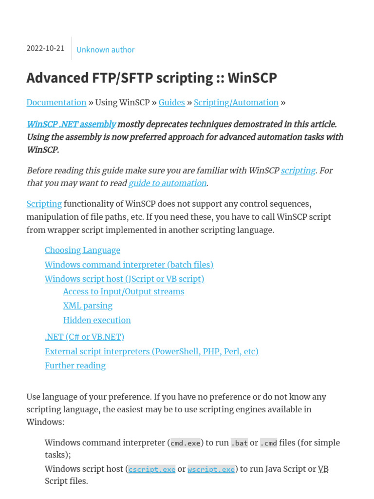 Advanced Ftp Sftp Scripting Winscp Pdf Scripting Language Command Line Interface