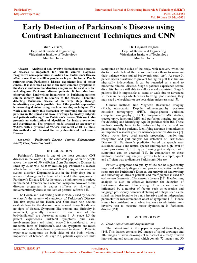 Ijert Early Detection Of Parkinsons Dise Download Free Pdf Parkinsons Disease Artificial