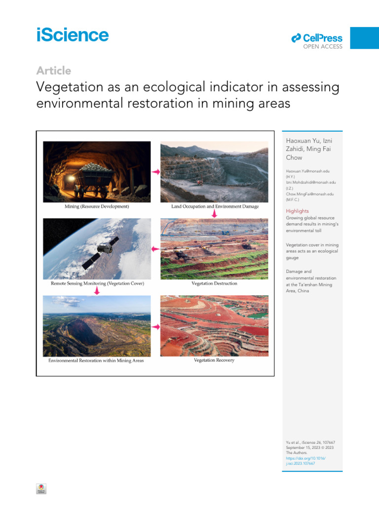1-Vegetation As An Ecological Indicator in Assessing Environmental | PDF | Mining | Satellite ...
