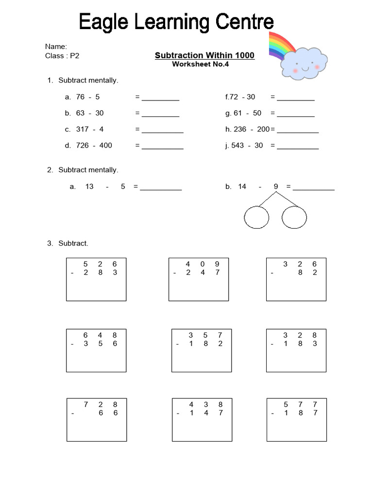Subtraction Worksheet P2: Mental Math & Regrouping | PDF