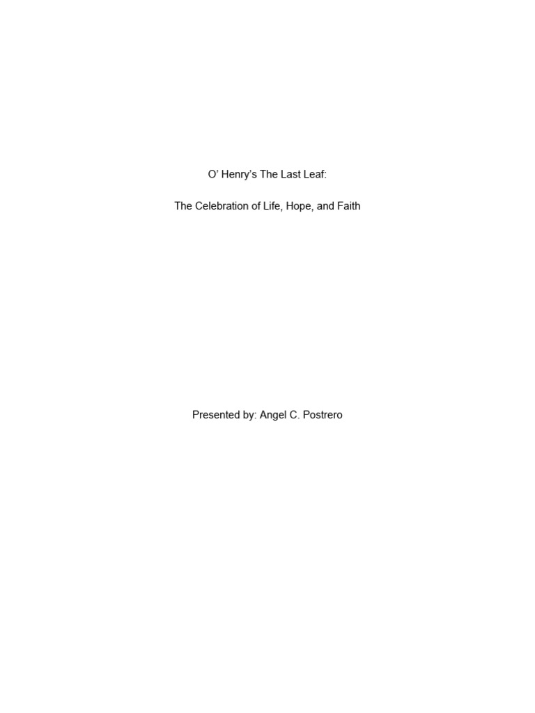 O'Henry's "The Last Leaf": Hope & Sacrifice | PDF | General Fiction