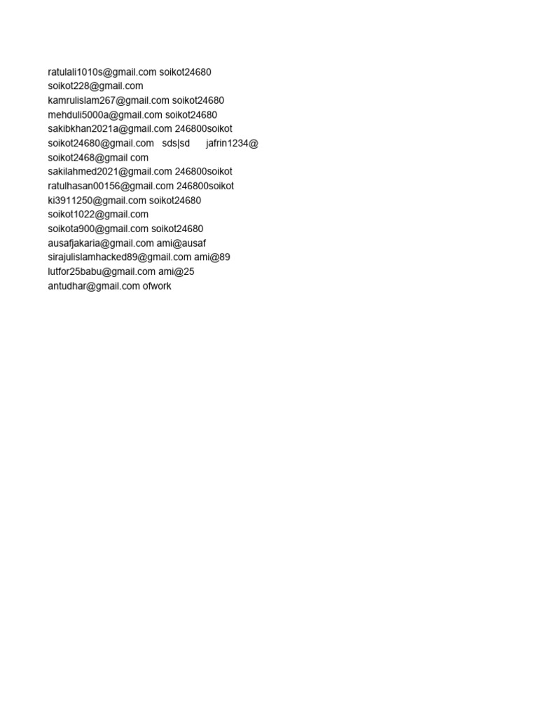 User Email and Password Lists | PDF User Email and Password Lists | PDF