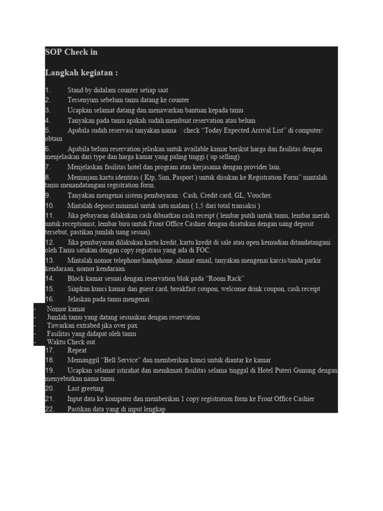 SOP Check in | PDF
