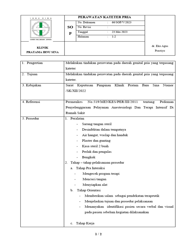 66 Sop Perawatan Kateter Pria | PDF