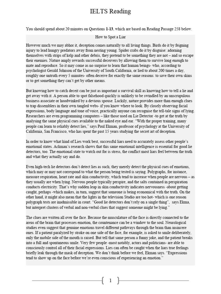 Reading 1 - IELTS Mentor - How To Spot A Liar | PDF | Polygraph | Deception