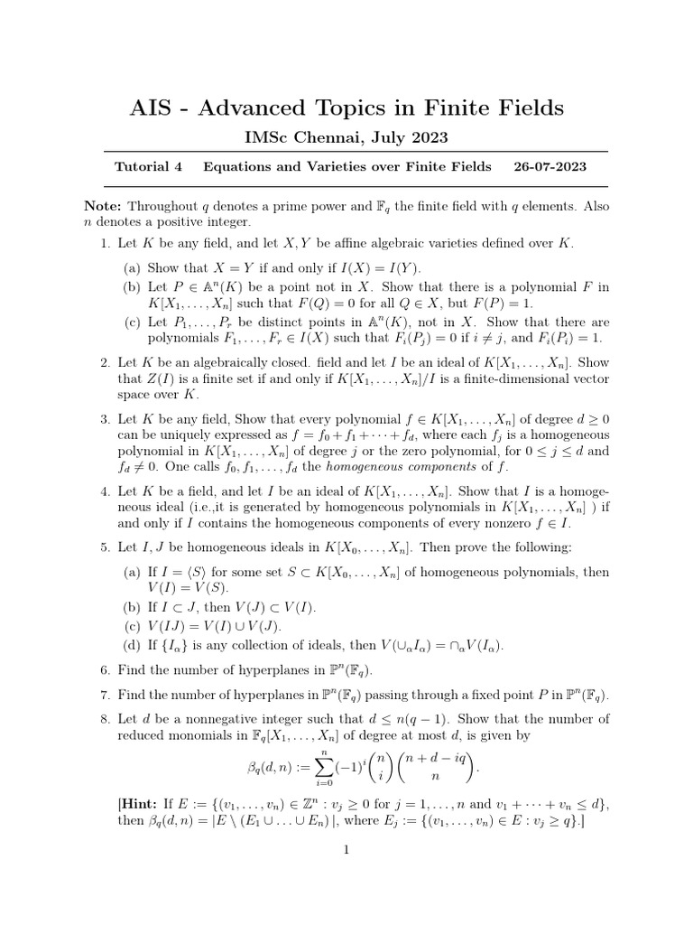AIS Tutorial4 | PDF | Field (Mathematics) | Polynomial