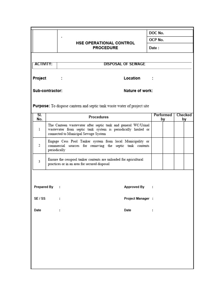 Sewage Disposal Operational Procedure | PDF | Technology & Engineering