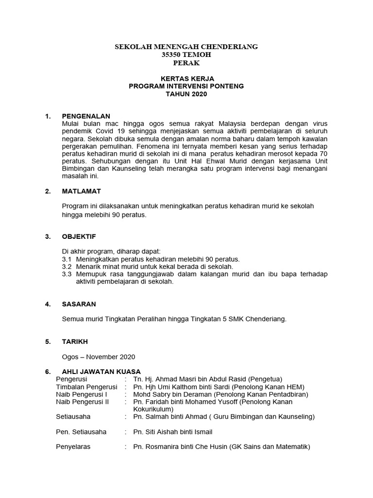 Kertas - Kerja - Program Intervensi Ponteng 2020 | PDF