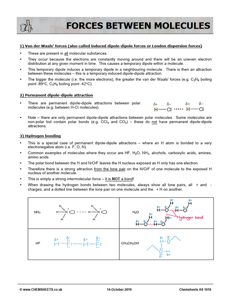 6.3 Chemsheets-AS-1016-Forces-between-molecules | PDF | Intermolecular ...
