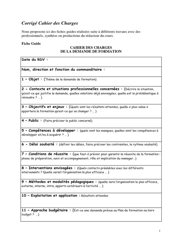 Cahiers Des Charges - Ossature | PDF