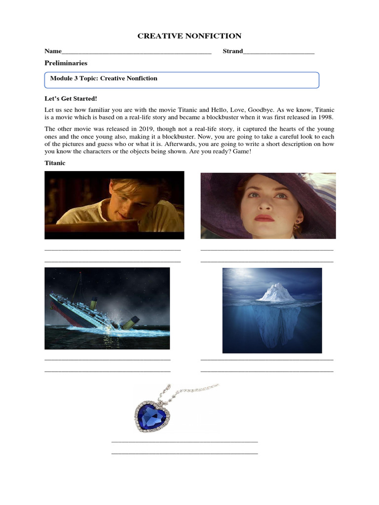 Creative Nonfiction Worksheet | PDF | Narration | Plot (Narrative)