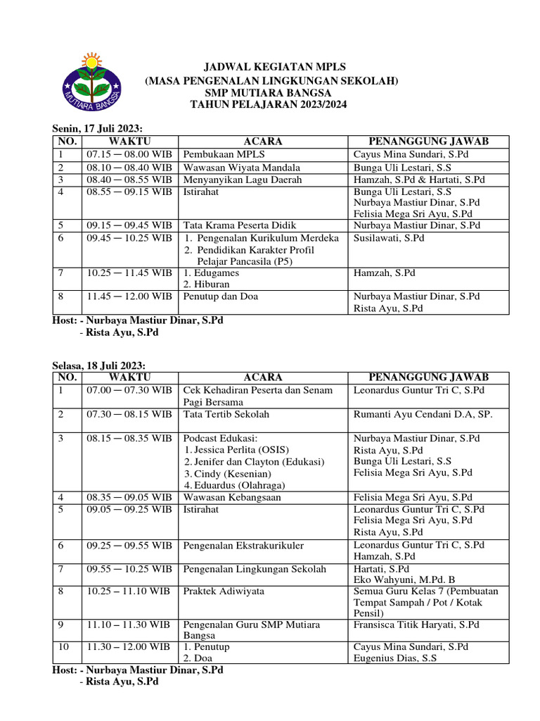 Kegiatan MPLS 2023-2024 | PDF