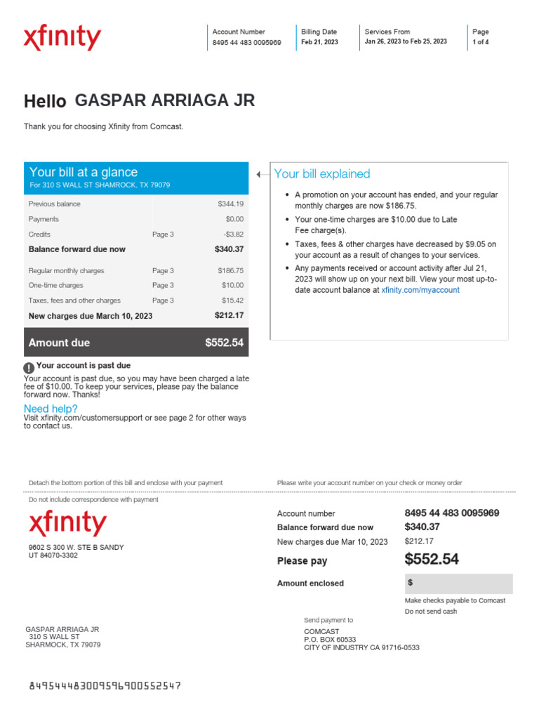 Xfinity Billing Statement Overview | PDF | Fee | Business