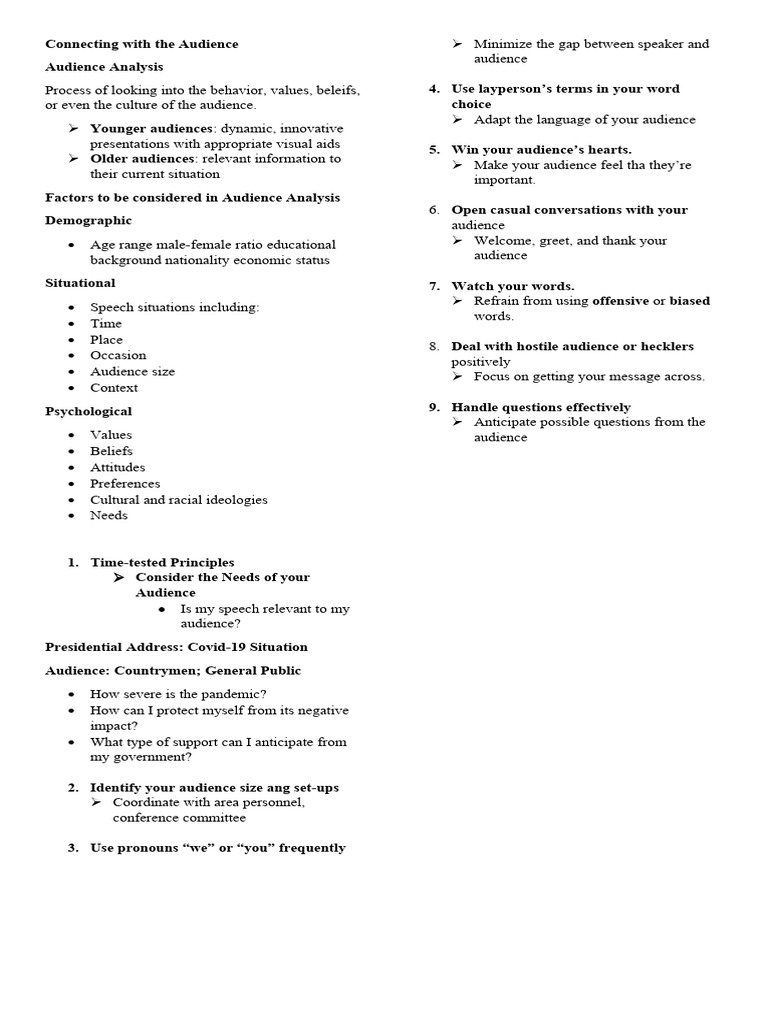 Audience Connection Strategies | PDF | Communication | Behavioural Sciences