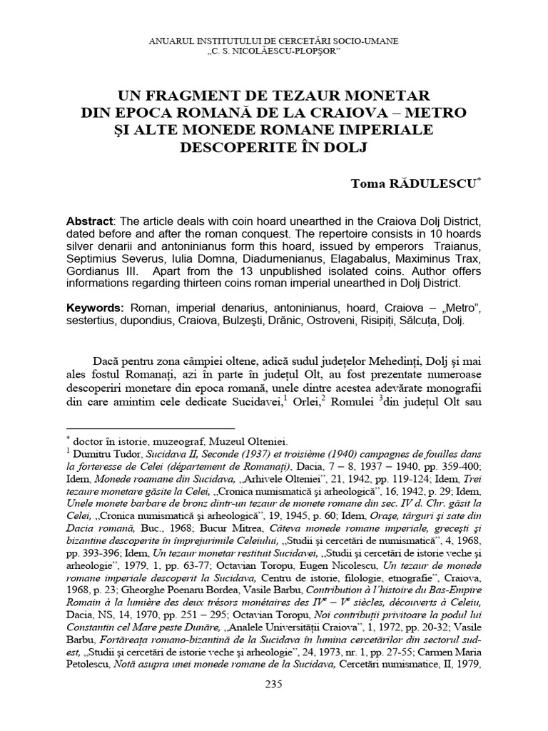 Un Fragment de Tezaur Monetar | PDF