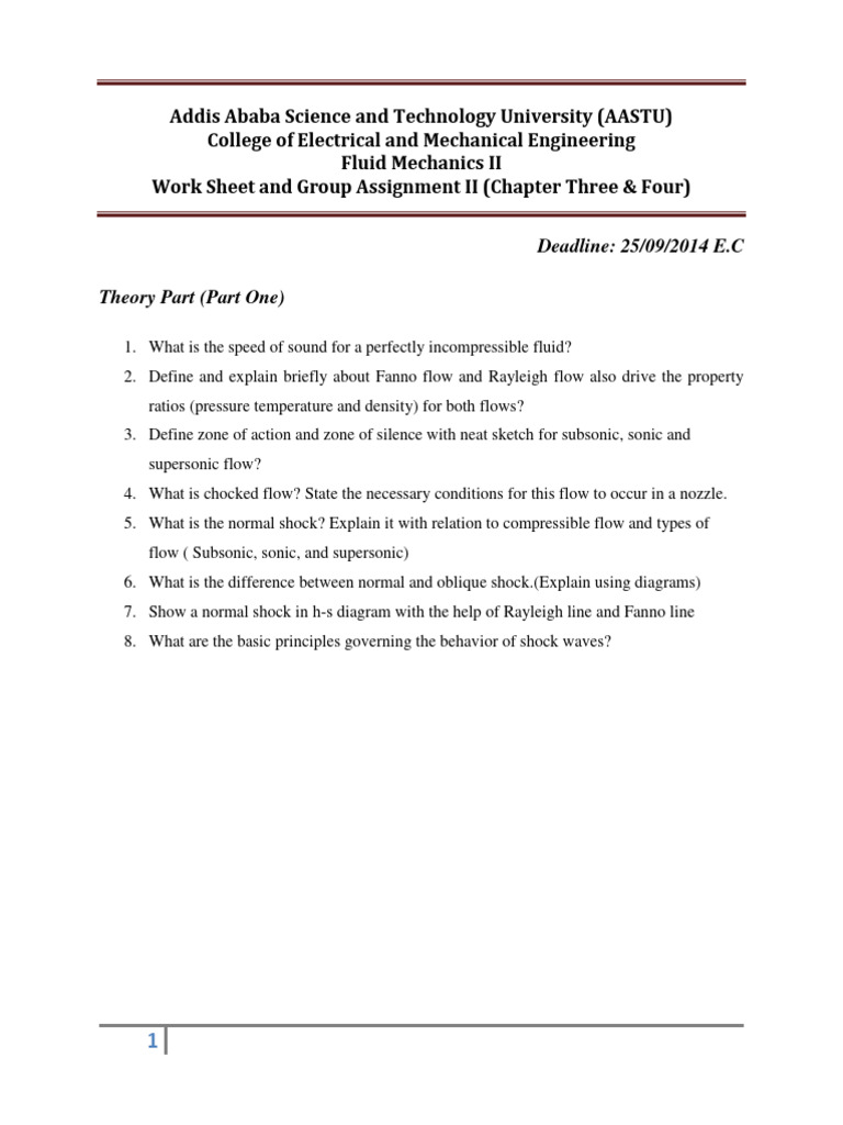Work Sheet and Assignment II | PDF | Fluid Dynamics | Mach Number