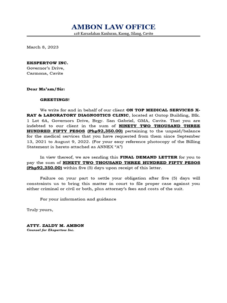 Demand Letter - Ekspertow | PDF