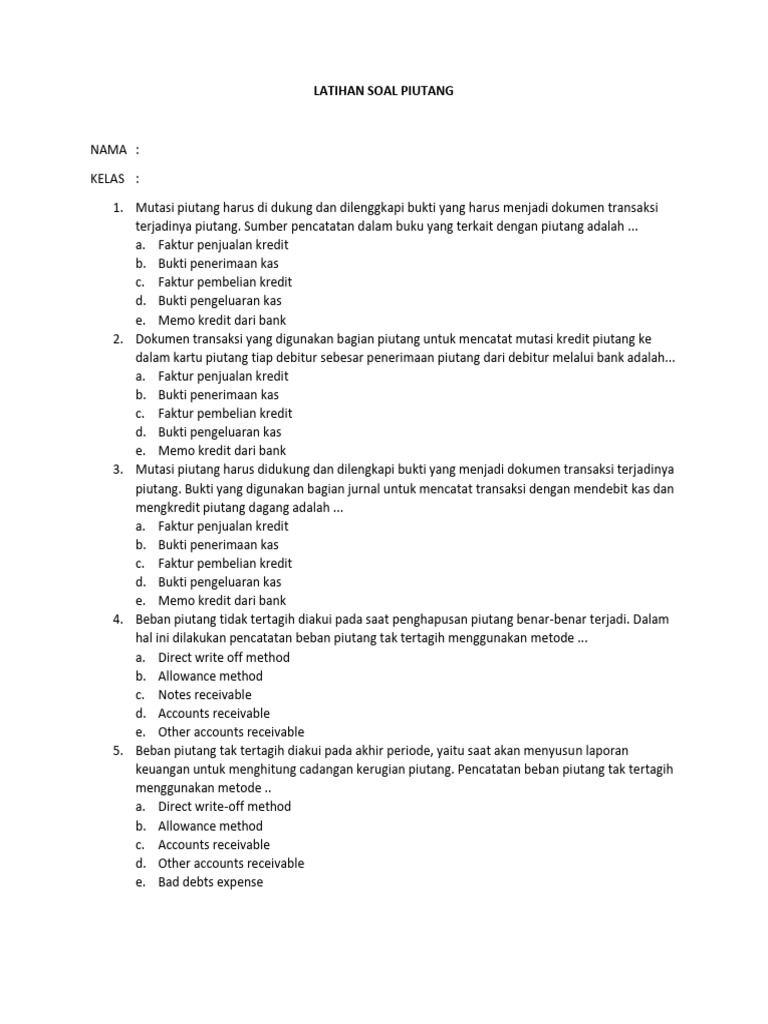 Latihan Soal Piutang | PDF