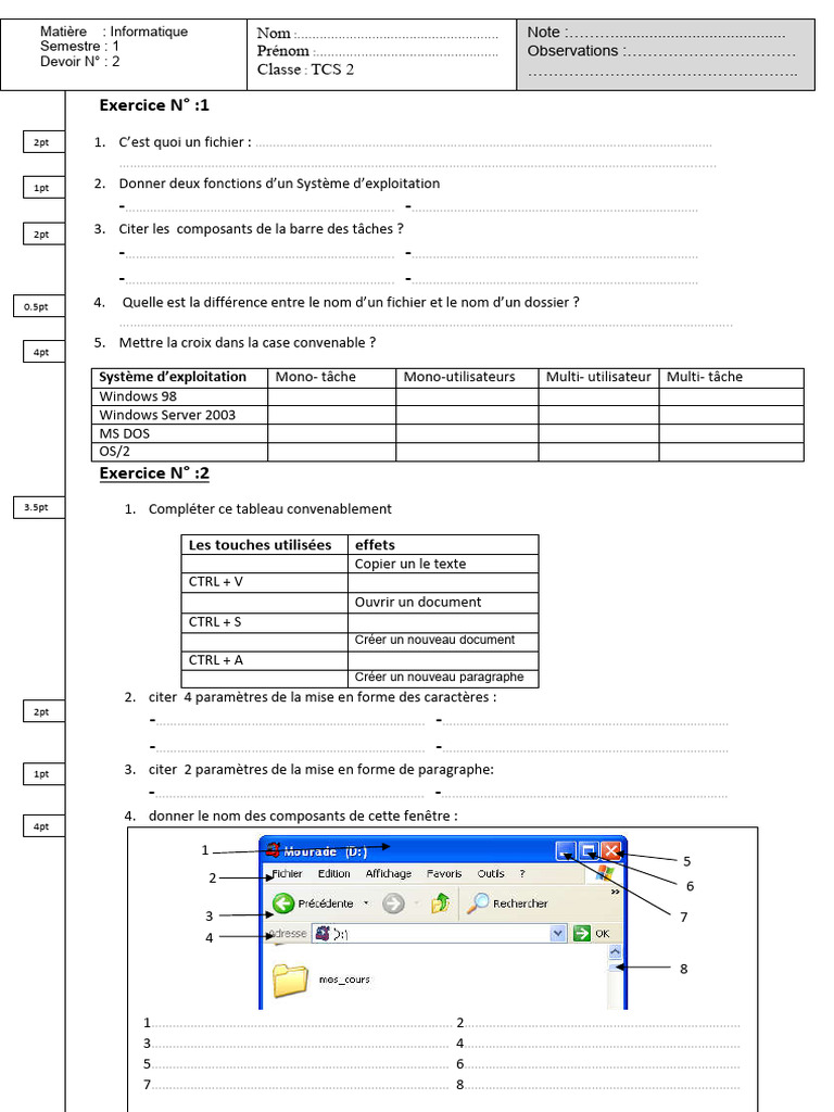 Devoir 2 Modele 16 Informatique Tronc Commun Semestre 1 | PDF