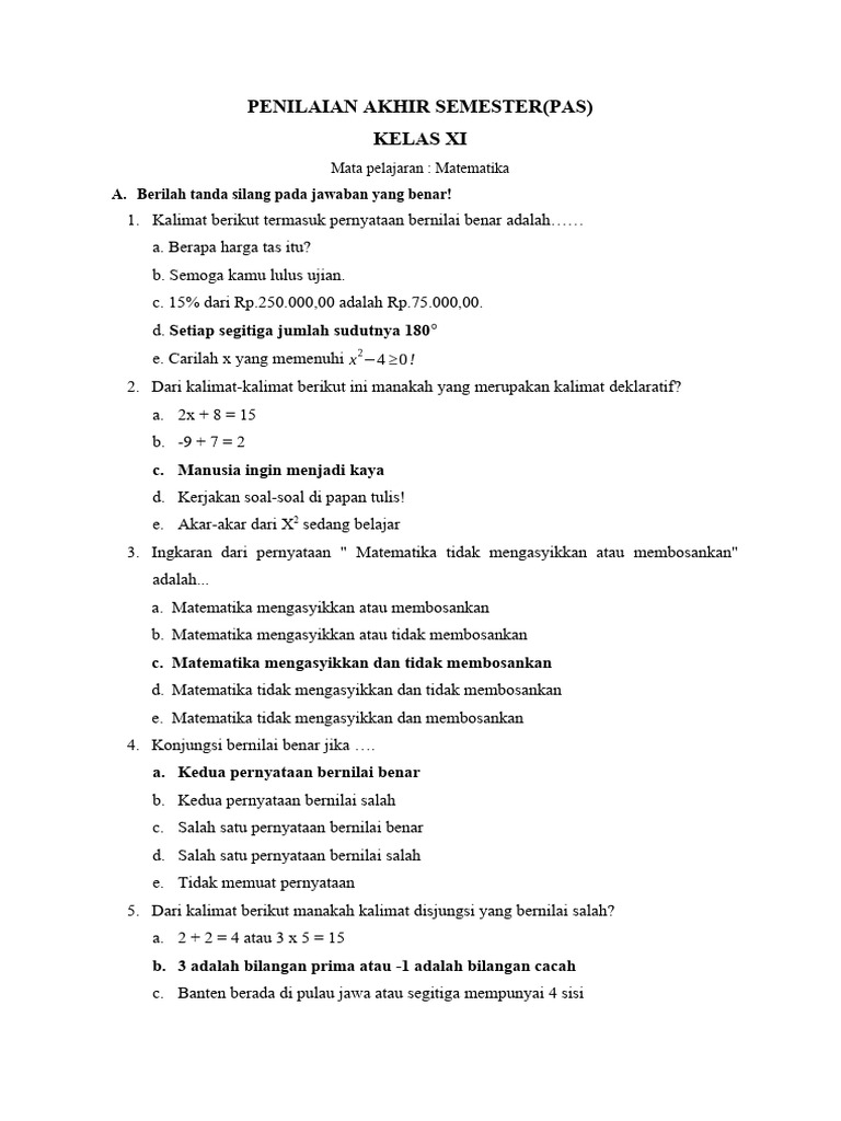 Soal Pas MTK KLS Xi Sem 1 2023 | PDF | Metode & Bahan Ajar