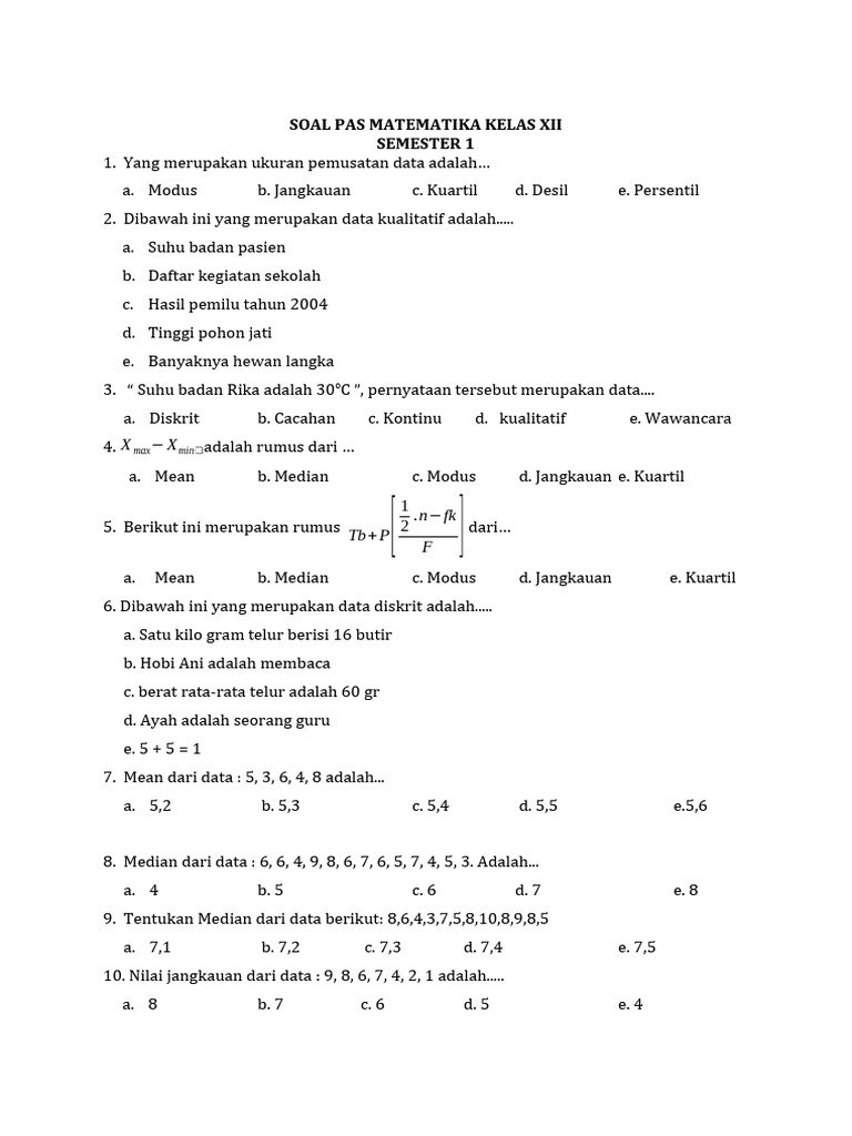 Soal Pas Matematika Kelas Xii | PDF