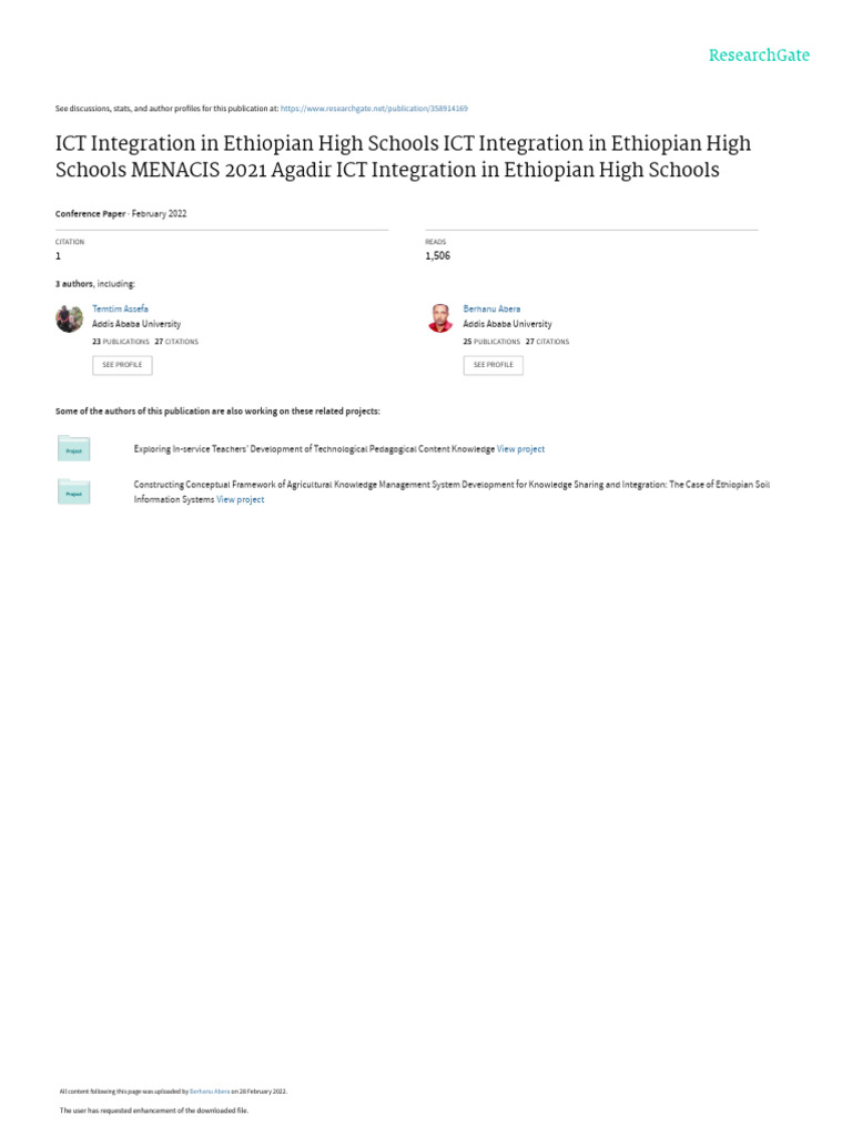 ICTIntegrationin Ethiopian High Schools | PDF | Educational Technology | Information And ...