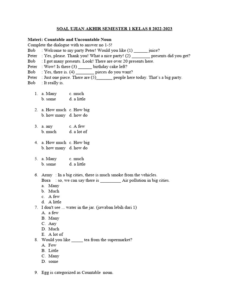 Soal Ujian Akhir Semester 1 Kelas 8 | PDF | Linguistics | Grammar