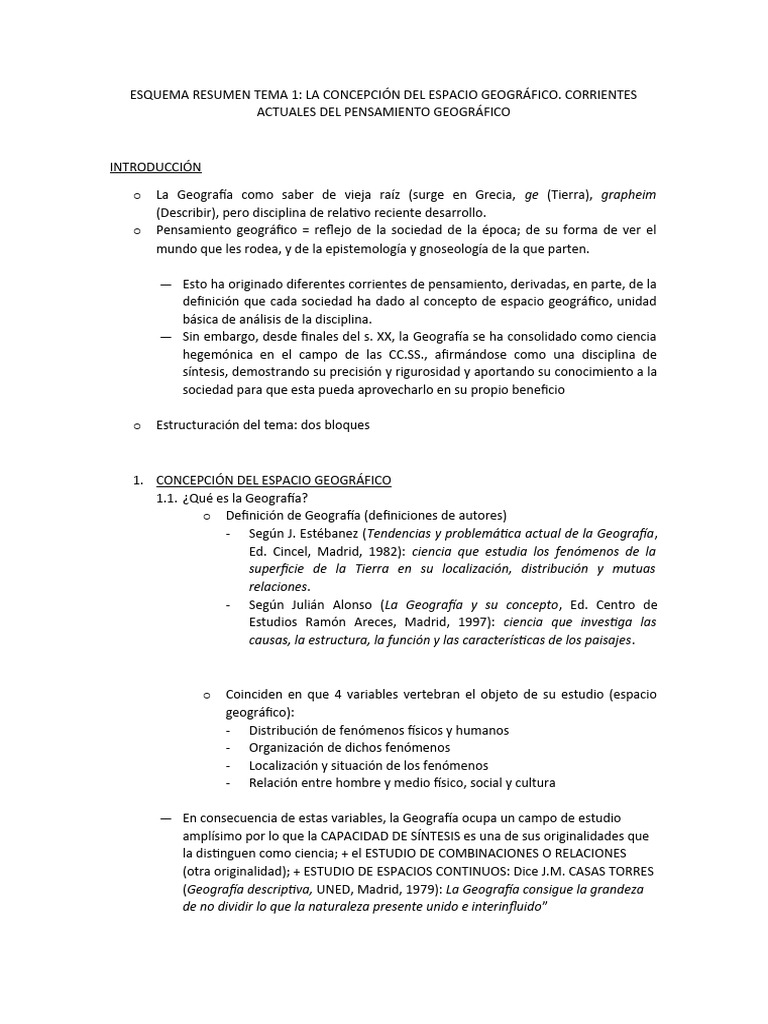 Esquema Resumen Tema 1 - Propio | Descargar gratis PDF | Geografía | Espacio