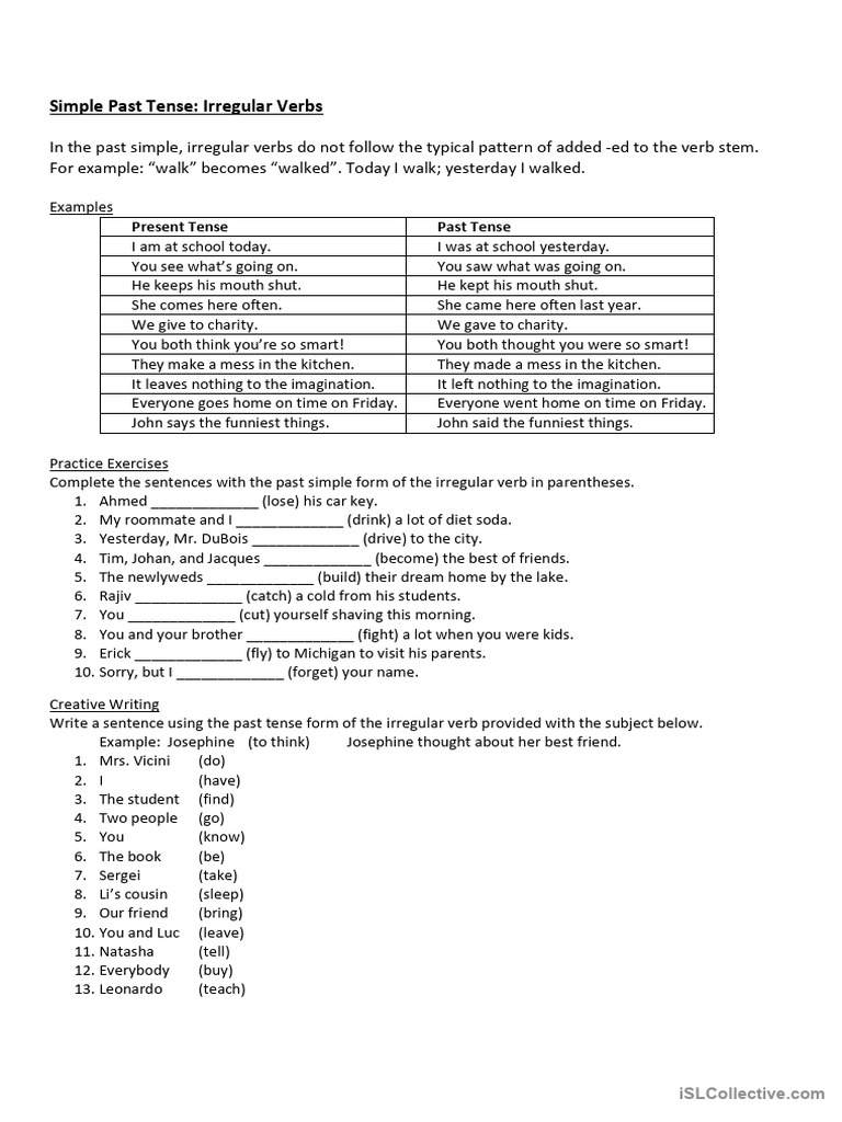 Grammar Practice - Irregular Verbs | PDF | Grammatical Tense | Verb