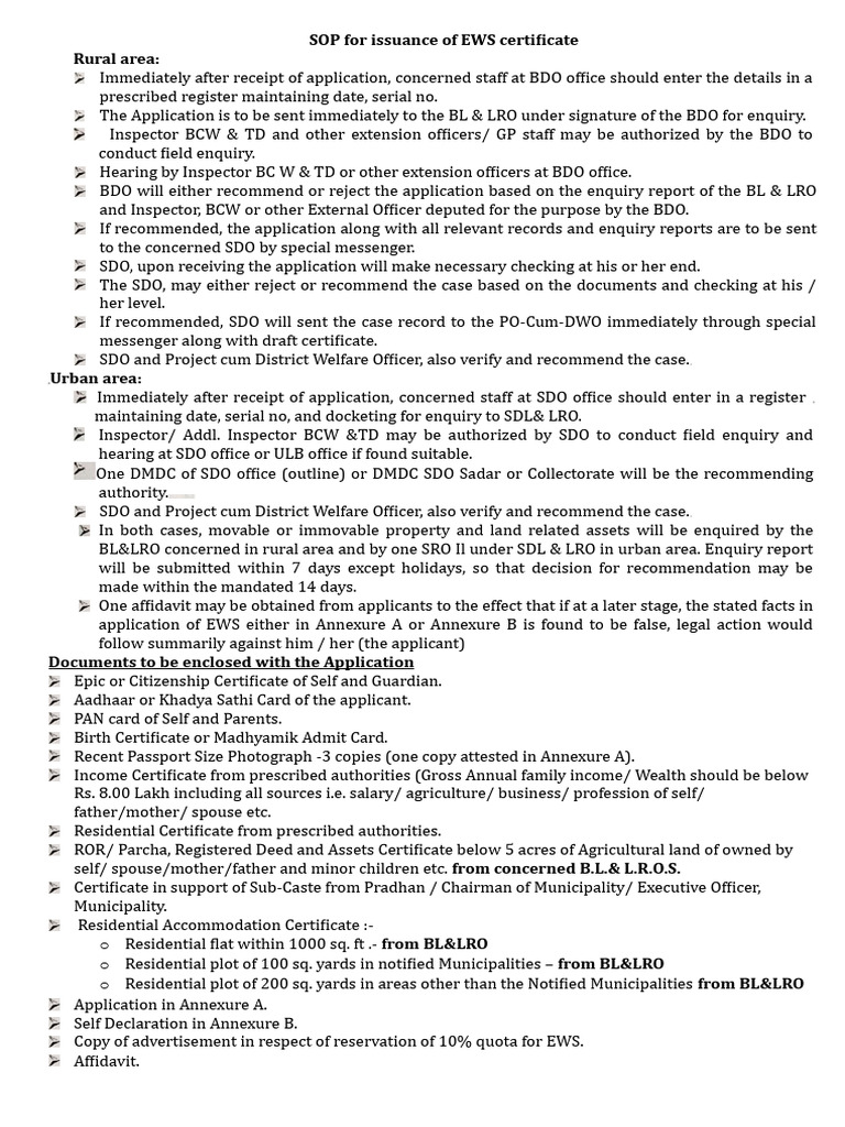 SOP - EWS Certificate | Download Free PDF | Government And Personhood ...