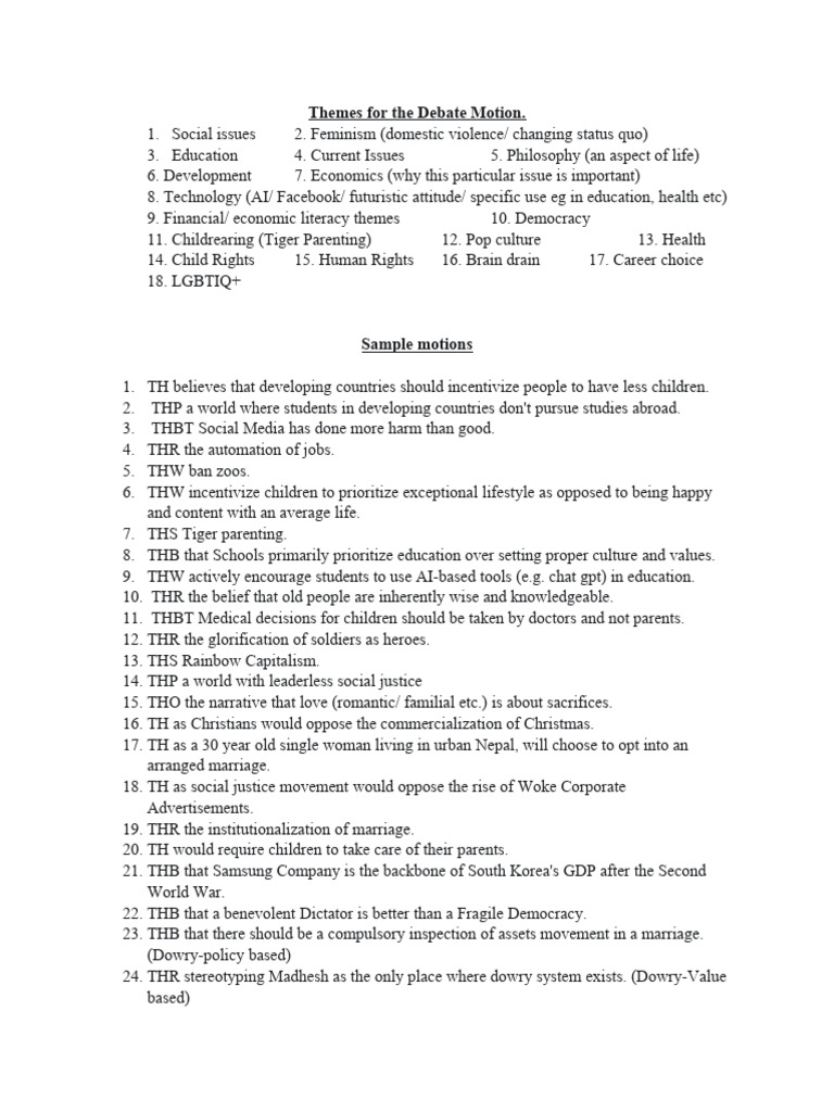 Sample Motions and Themes | PDF