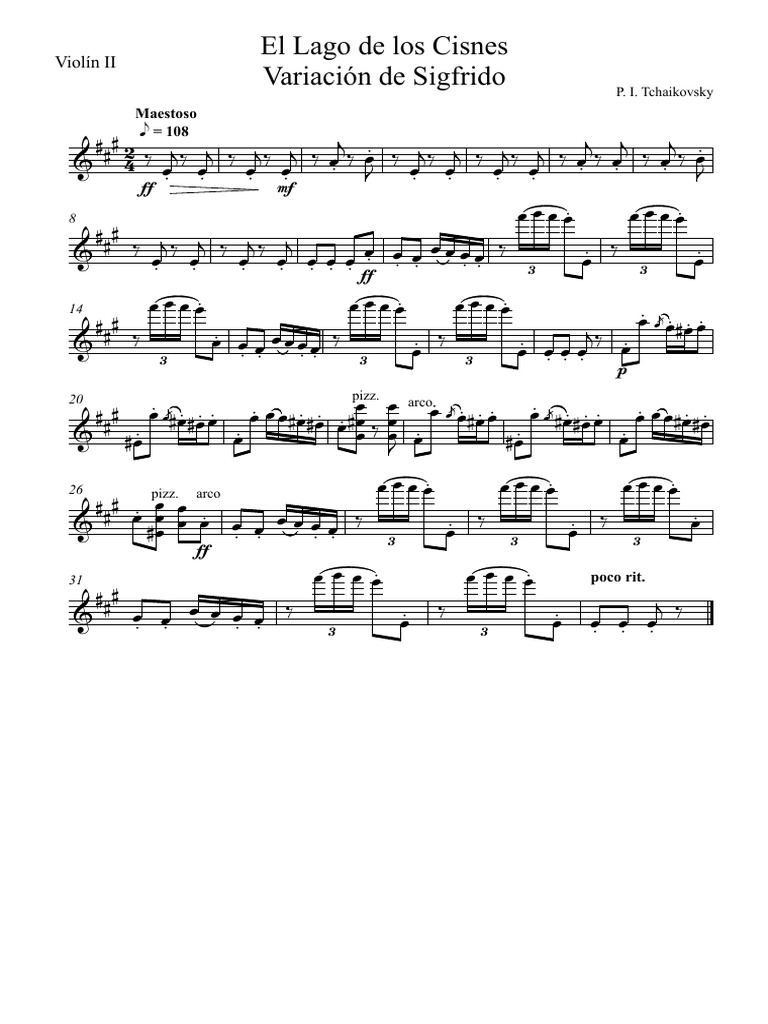 El Lago de Los Cisnes - Variación de Sigfrido - Violín II | PDF
