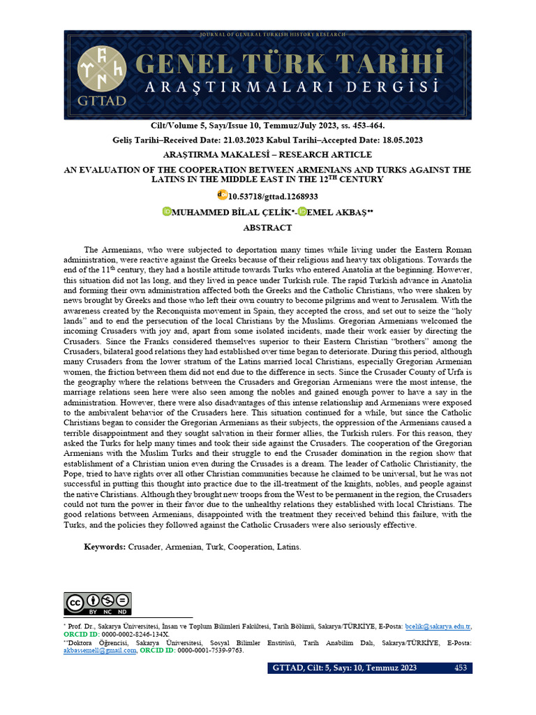 An Evaluation of The Cooperation Between Armenians and Turks Against ... An Evaluation of The Cooperation Between Armenians and Turks Against ...