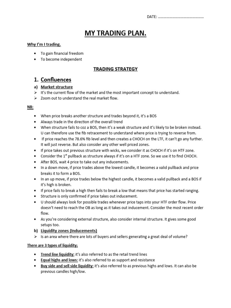 My Trading Plan | PDF | Market Liquidity | Market Trend
