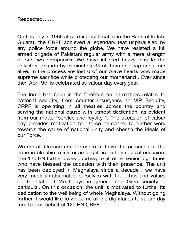 Valour Day Speech | PDF