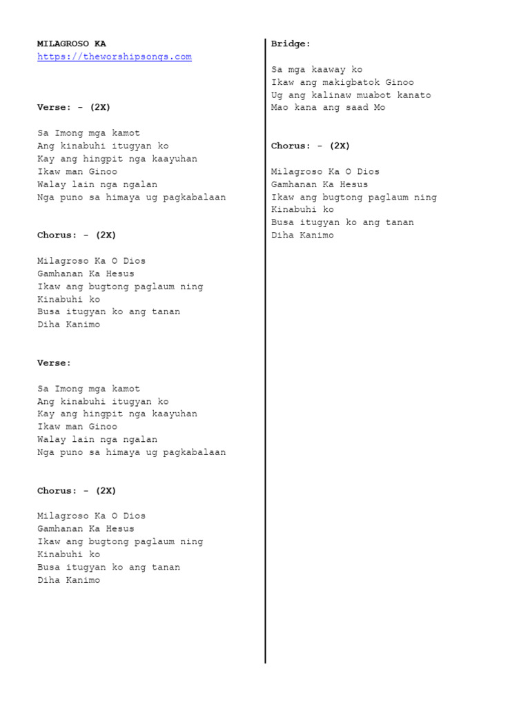 Milagroso Ka Lyrics | PDF