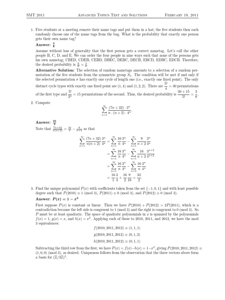Advanced Solutions | PDF | Permutation | Polynomial