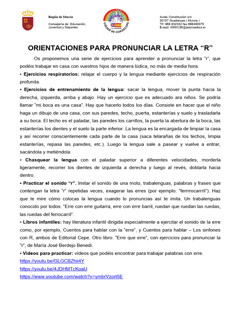 Orientaciones para Pronunciar La Letra R | PDF