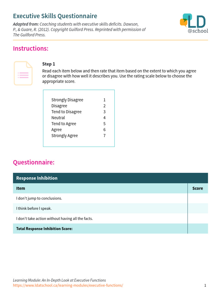 Executive Skills Questionnaire | Download Free PDF | Professional ...