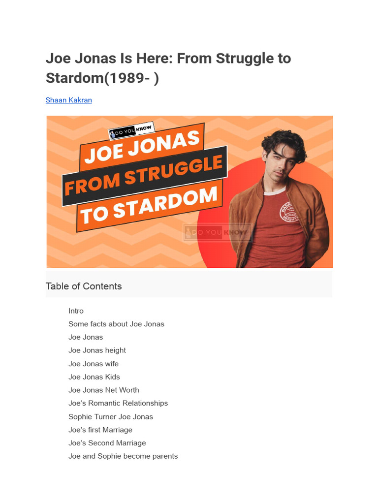 Joe Jonas Biography Is Here - From Struggle To Stardom (1989-) | PDF