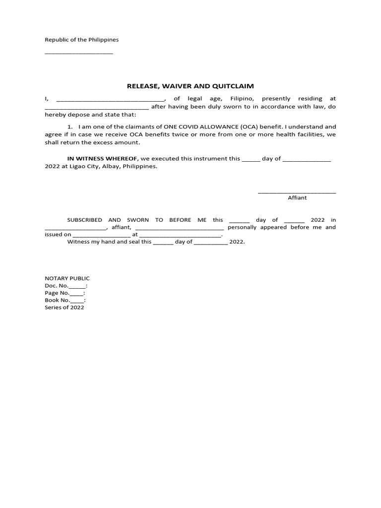 COVID Allowance Waiver Document Philippines | PDF