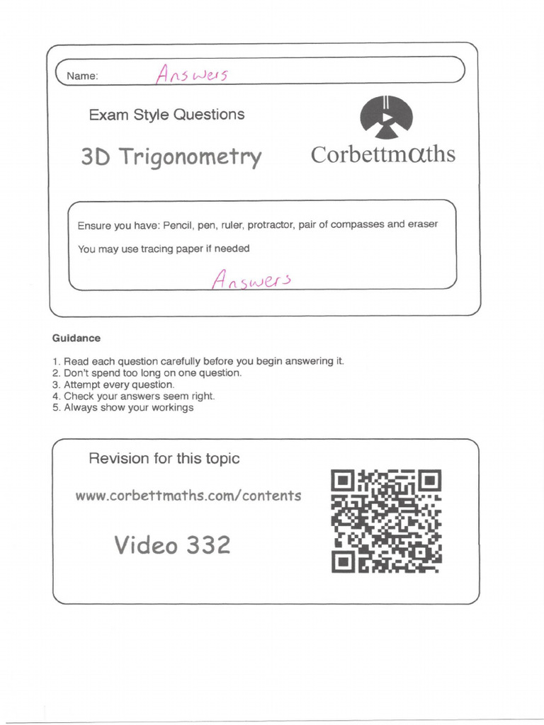 3d Trig Answers | PDF