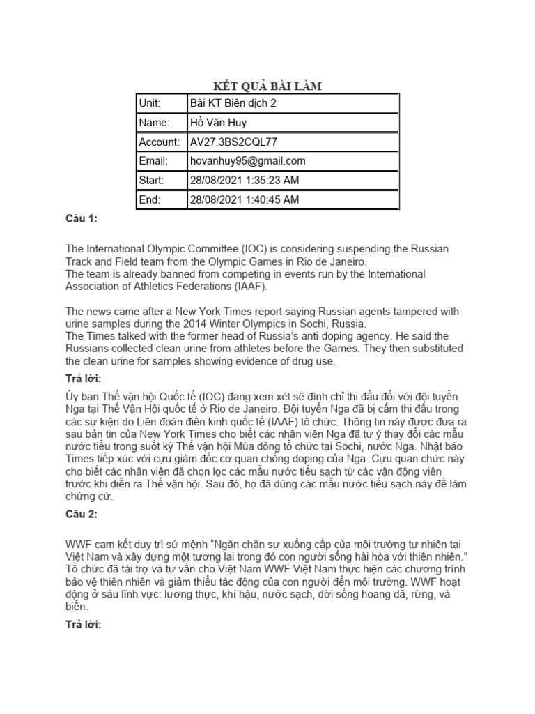 Bài KT Biên dịch 2 | PDF