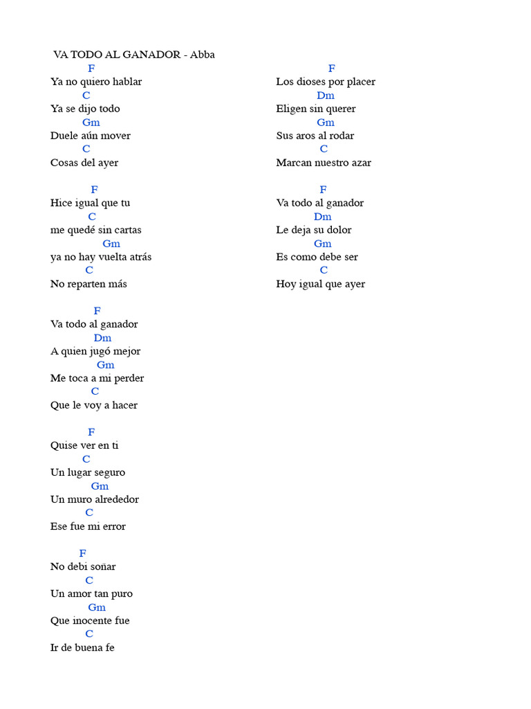 Letra y acordes de "Va todo al ganador" | PDF